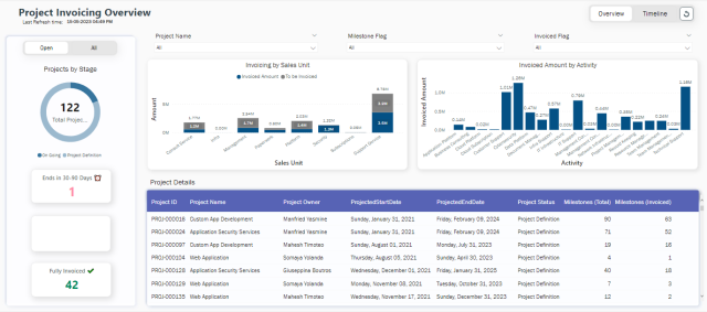 ERP Projects view dashboard | Metricalist